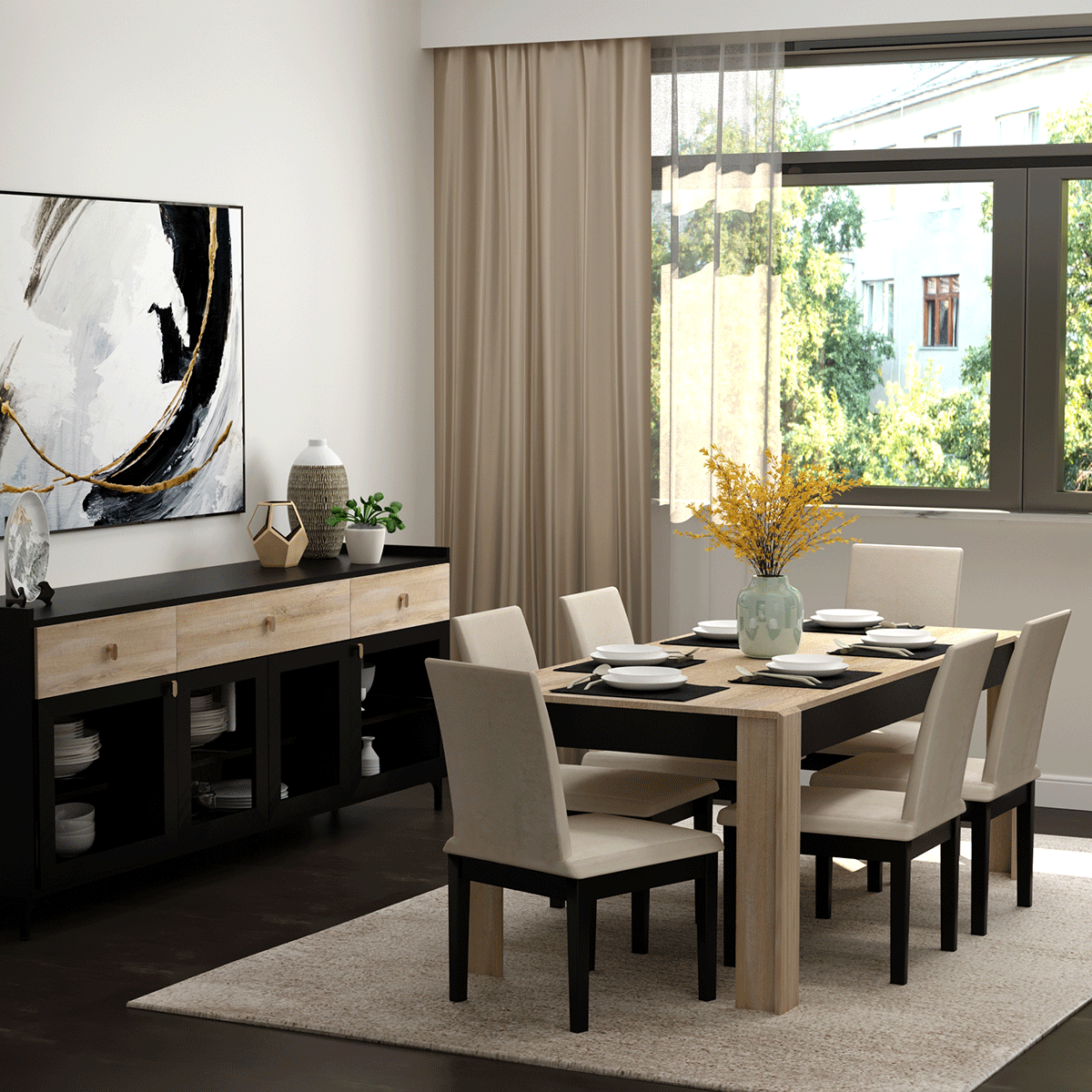 Beige Black Dining Room Set | HUB Furniture | Egypt